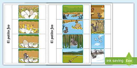The Ugly Duckling Story Sequencing (4 per A4) Spanish / Español