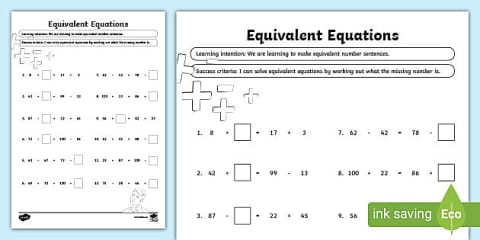 Balancing Equations Addition and Subtraction within 20 Worksheets
