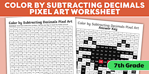 Color by Dividing Decimals Pixel Art Worksheet