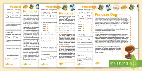 Shrove Tuesday Cloze Worksheet