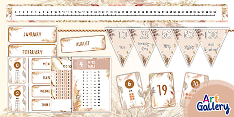 Boho Neutral 0-20 Numbers and Words Flashcards