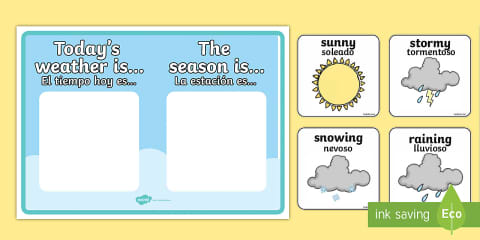 Weather Word Cards English/Spanish - Weather Word Cards - seasons ...