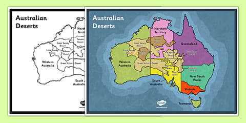 Map of Australia with Mountains, Rivers and Deserts
