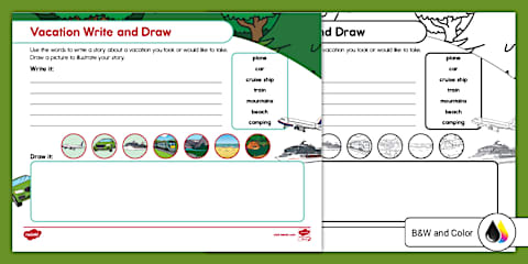 My Vacation Writing Prompt Worksheet for Grades 1-2
