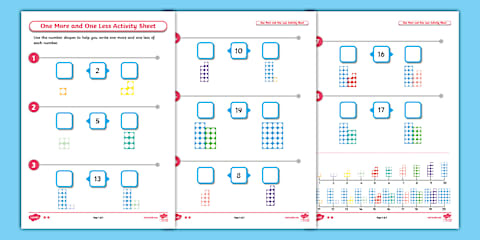 Kindergarten Number Line 0-20 One More One and Less Cut and Paste Worksheet