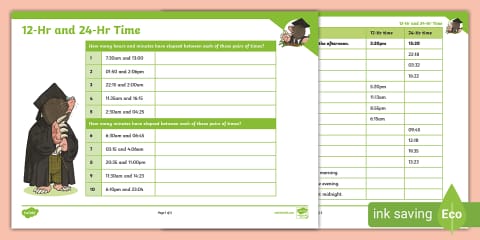 Converting between 12- and 24-hour Time Explanation Activity Worksheet
