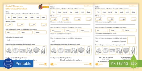 Grade 1 Phonics: sh- Differentiated Worksheets