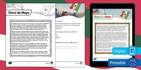 Sixth Grade Cinco de Mayo Reading Passage Comprehension Worksheet