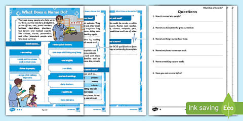 Second Grade What Does a Nurse Do? Reading Passage Comprehension Worksheet