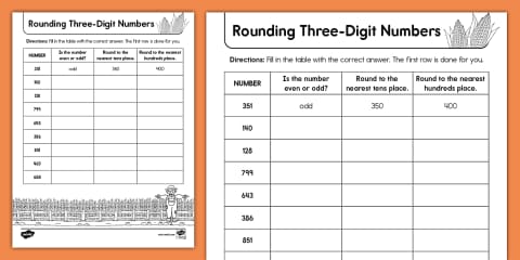 Third Grade Rounding to the Nearest 100 Three-Digit Addition Worksheet