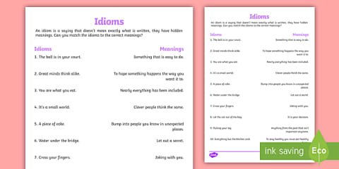 Idioms Worksheet