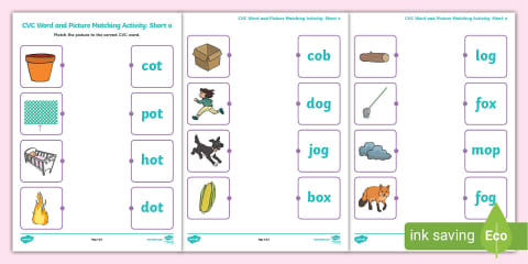 CVC Word and Picture Matching Activity: Short U