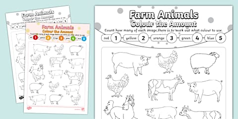 Farm Animals Colour and Count Worksheet
