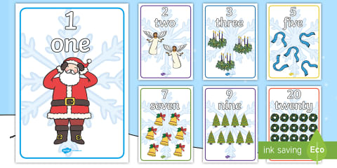 Winter Themed Number Posters with Words & Numbers (1-10)