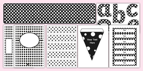 Classroom Display Pack | Black and White Polka Dot