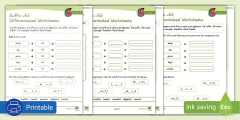 Suffix -ful and -ness Consolidation Worksheet