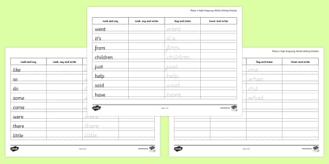 Phase 3 High Frequency Words Writing Practice Worksheets