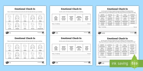 My Emotions - How Do I Feel? Check In Worksheet