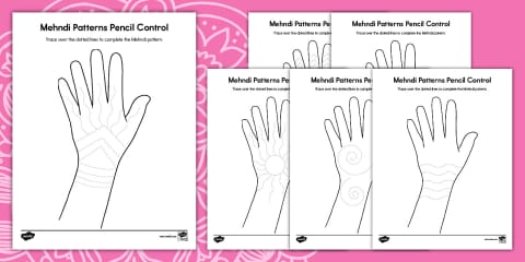 Mehndi Patterns Copy and Draw Worksheet
