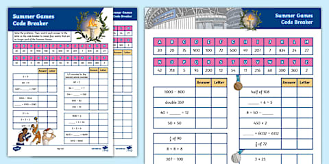 Year 3 Summer Games Code Breaker Activity Sheet