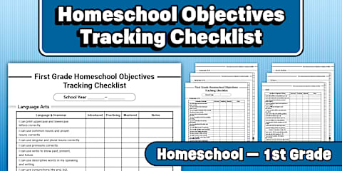 Kindergarten Homeschool Objectives Tracking Checklist