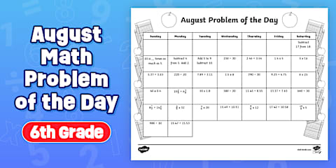 Sixth Grade 2026 Math Problem of the Day September Calendar