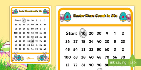 Easter-Themed Counting in 10s Maze Worksheet