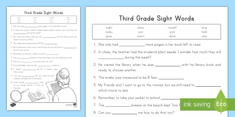 Third Grade Sight Words Quick Quiz