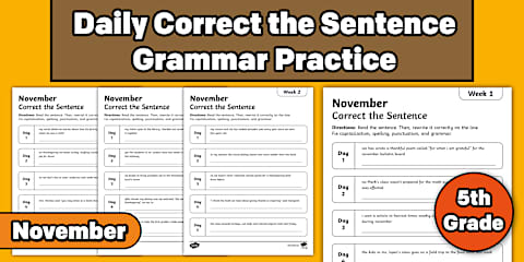 Fifth Grade September Daily Correct the Sentence Grammar Practice
