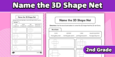 Match the 3D Nets Math Worksheet for 3rd-5th Grade