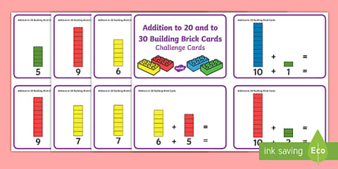 Building Bricks Addition to 20 Matching Cards for K-2nd Grade