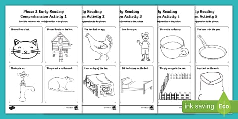 Phase 2 Caption Card Read and Draw Worksheets