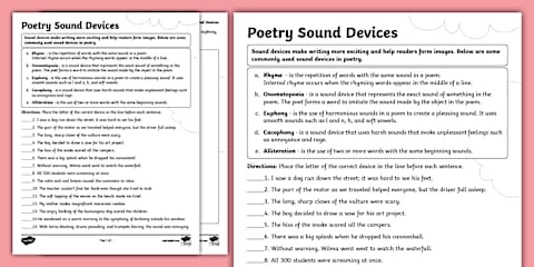 Eighth Grade Poetry Devices Assessment