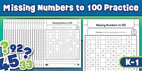 First Grade Missing Numbers to 120 Practice Worksheets