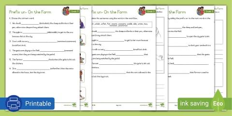 Prefix 'un' Spelling and Composition Worksheet
