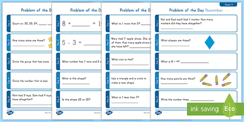Kindergarten Math Problem of the Day - August Worksheet