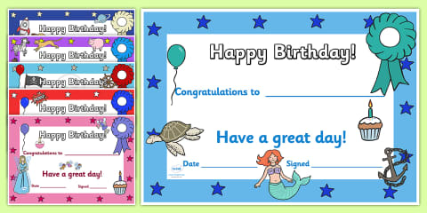 Muted Rainbow-Themed Happy Birthday Certificate