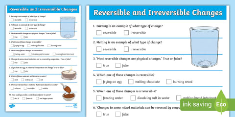 Reversible and Irreversible Changes Quiz