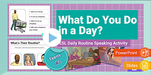 ESL My Daily Routine Powerpoint Lesson [Kids, A1]