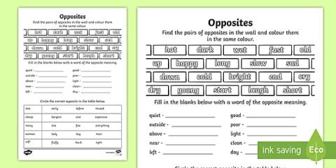 Opposites Matching Worksheet