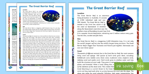 Great Barrier Reef Upper Primary Differentiated Reading Comprehension ...