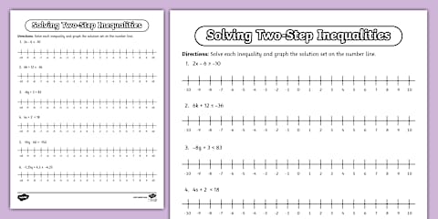 Seventh Grade Two-Step Inequalities Worksheet