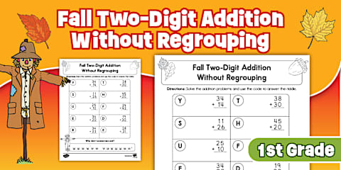 First Grade Valentine’s Day Two-Digit Addition Without Regrouping Worksheet