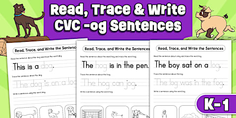 Read, Trace, and Write CVC -et Word Family Worksheets for K-1st Grade