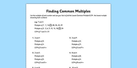 KS2 Common Multiples Worksheet - Primary Resources