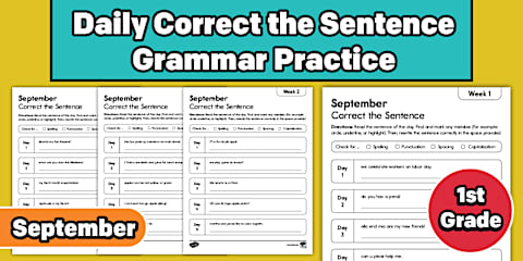First Grade January Daily Correct the Sentence Grammar Practice
