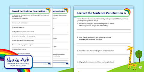 Sentence Activity Sheets: Correcting Punctuation
