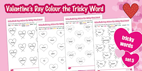 Valentine's Day Colour the Tricky Word (Set 2) Activity Sheet