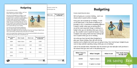 Class Camp Budget Plan Worksheet