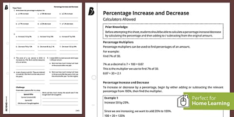 Percentage Change Worksheet